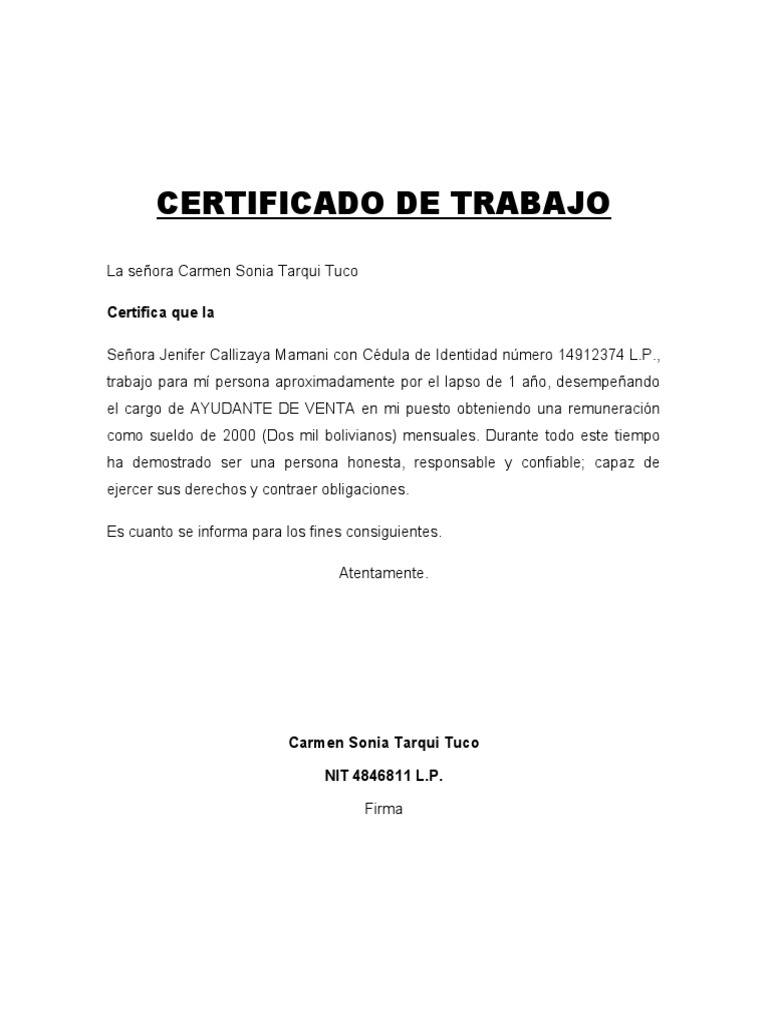 Certificado de Trabajo 2 | PDF