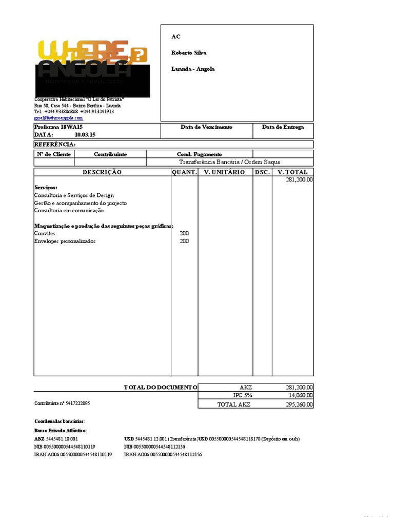 Factura Proforma 18WA15 Convite+Envelope | PDF | Bancos | Economias