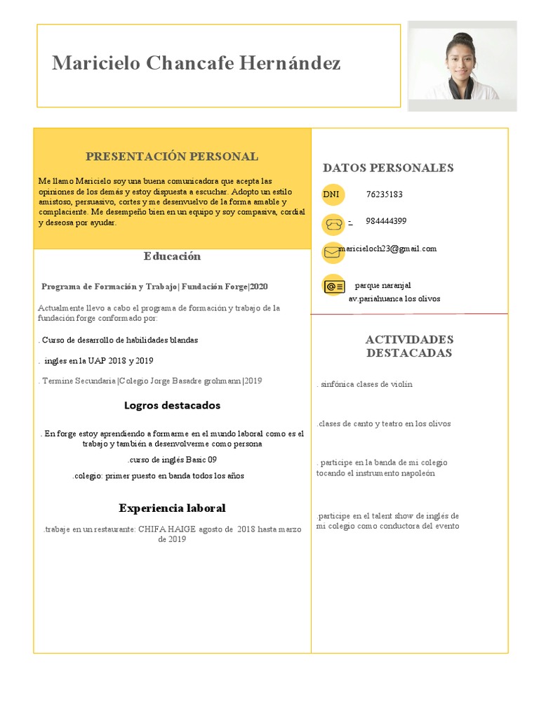 Mi CV Maricielo | PDF Mi CV Maricielo | PDF