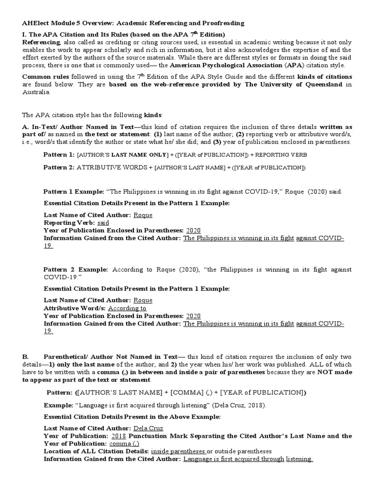 AHElect Student Module 5 - Academic Referencing and Proofreading | PDF | Citation | Subject ...