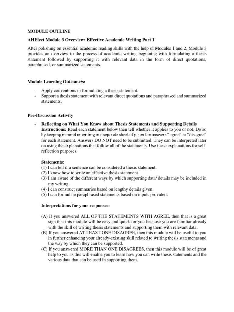 AHElect Student Module 3 - Effective Academic Writing Part 1 | PDF | Thesis | Ageing