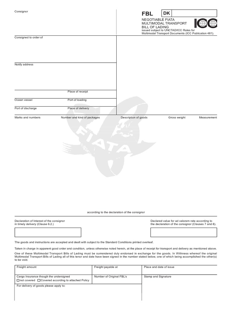 Negotiable Fiata Multimodal Transport Bill of Lading | PDF | Cargo ...