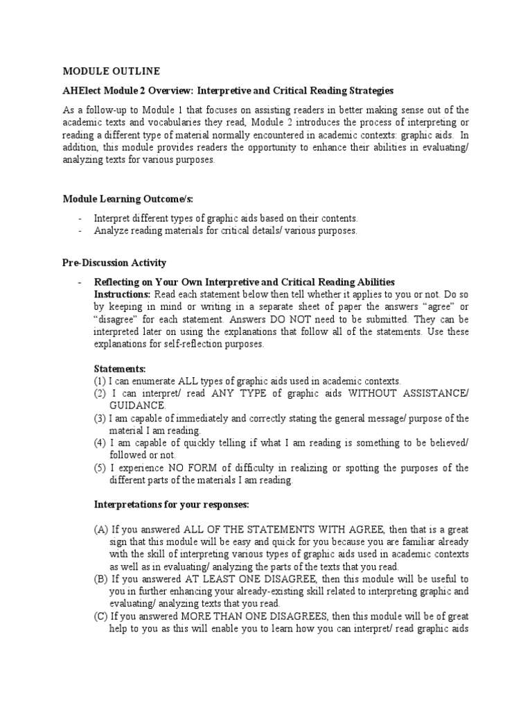 Interpretive Reading Strategies Module | PDF | Pie Chart