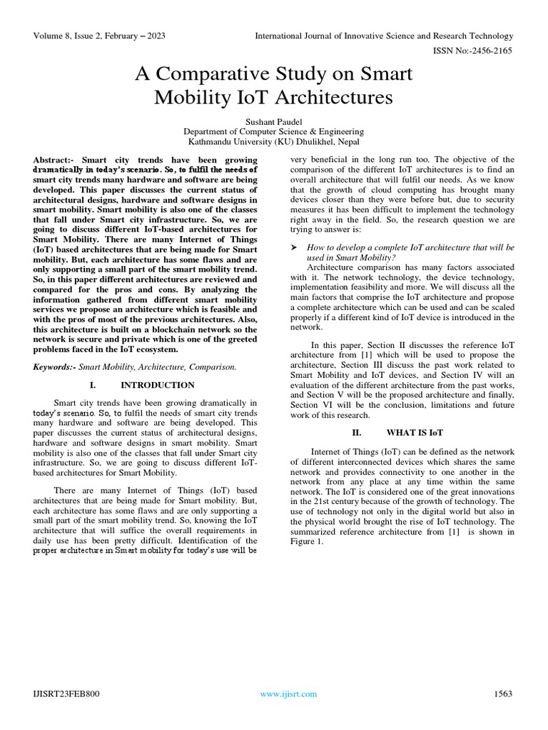 A Comparative Study On Smart Mobility IoT Architectures | Download Free PDF | Internet Of Things ...