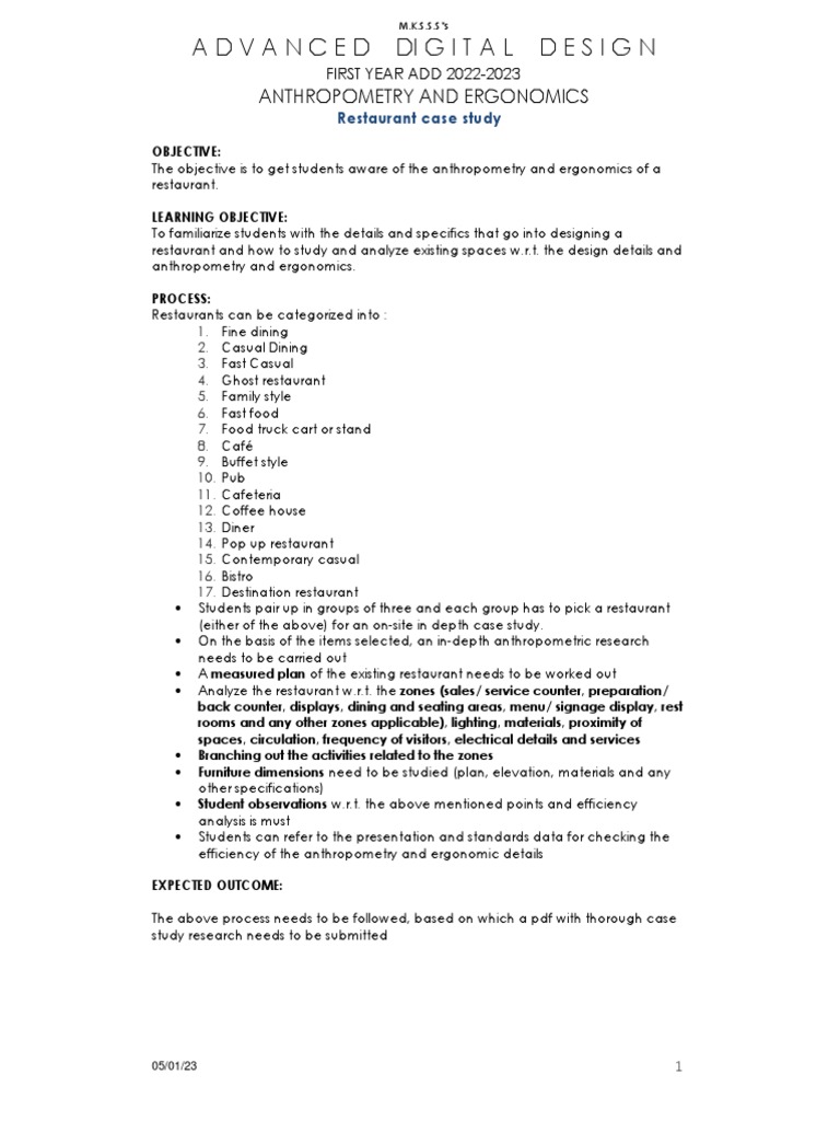 Restaurant Anthropometry Case Study | PDF