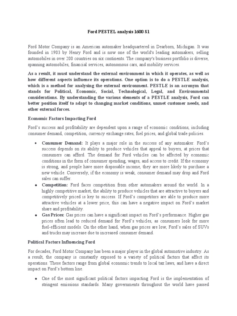 Ford PESTLE Analysis 1600 S1 | PDF | Climate Change | Ford Motor Company