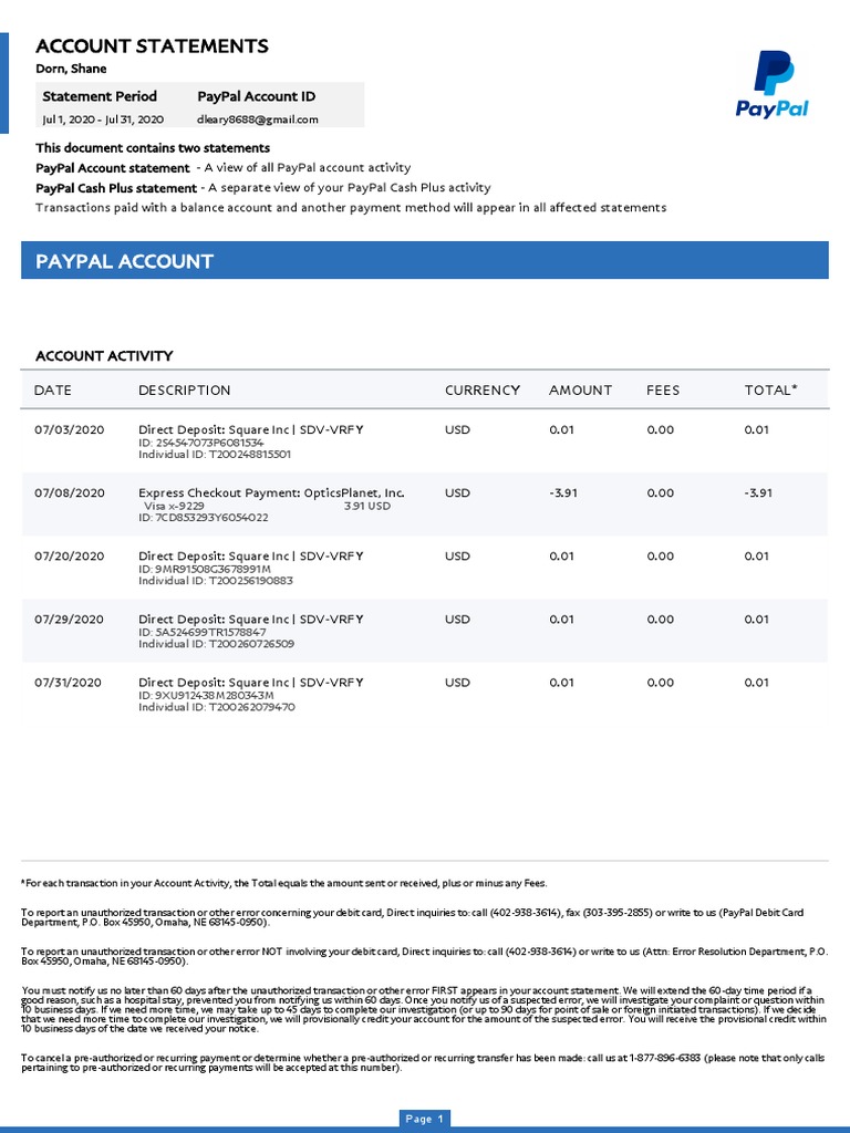 Statement Jul 2020 | PDF | Pay Pal | Credit Card