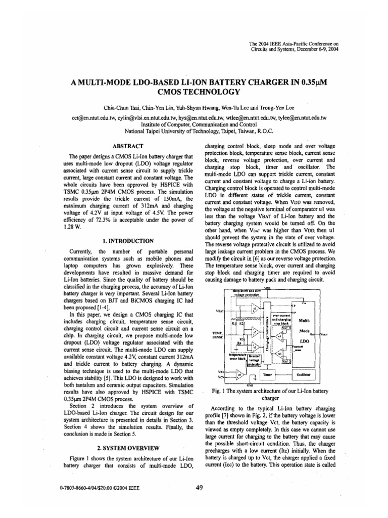 Eetop - CN - A Multi-Mode LDO-based Li-Ion Battery Charger in 0.35 SPL Mu M CMOS Technology | PDF