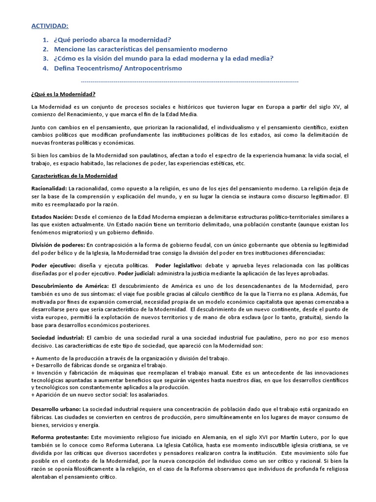 Características de la Modernidad en Europa | PDF | Modernidad ...