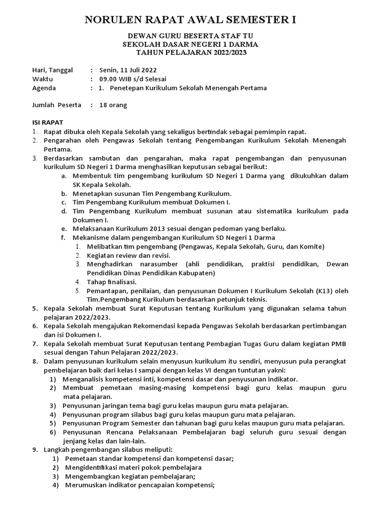 Notulen Rapat Pengembangan Kurikulum | PDF