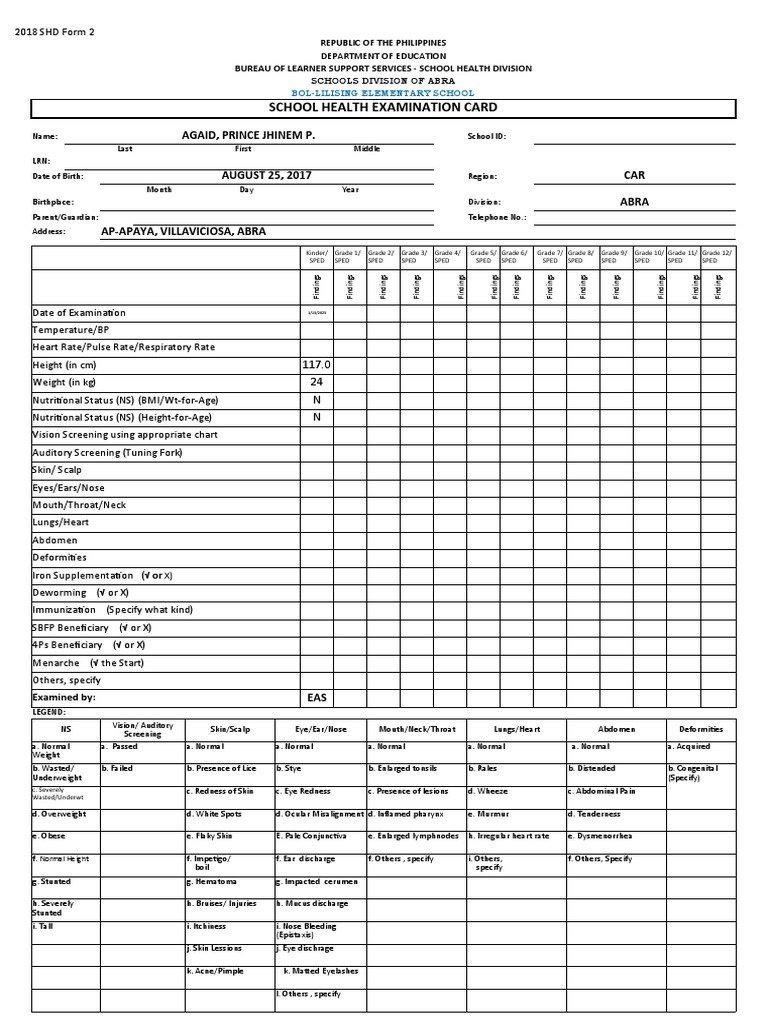 School Health Examination Card Sample | PDF | Dentistry | Periodontology