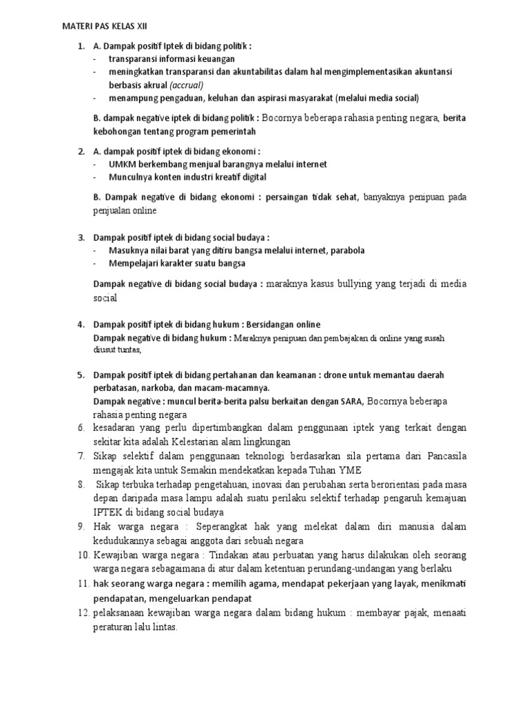 Materi Pas Kelas Xii | PDF