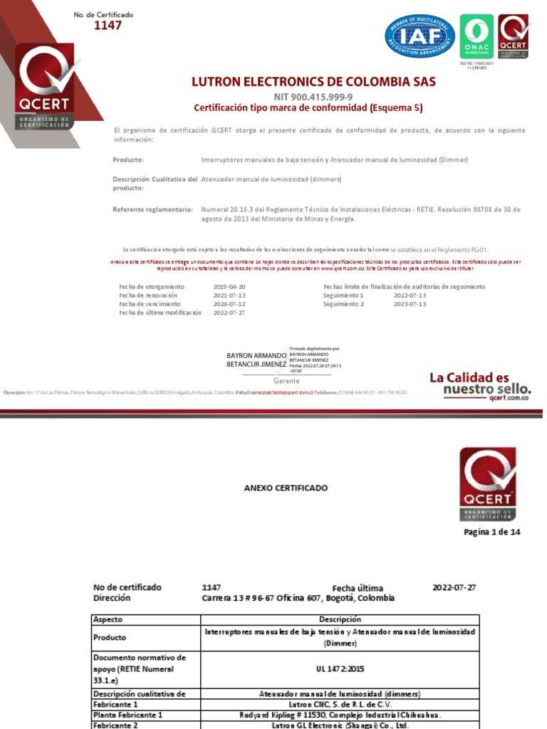 Actualizacion - Julio - 2022 - Cert 1147F | PDF | Bienes manufacturados ...