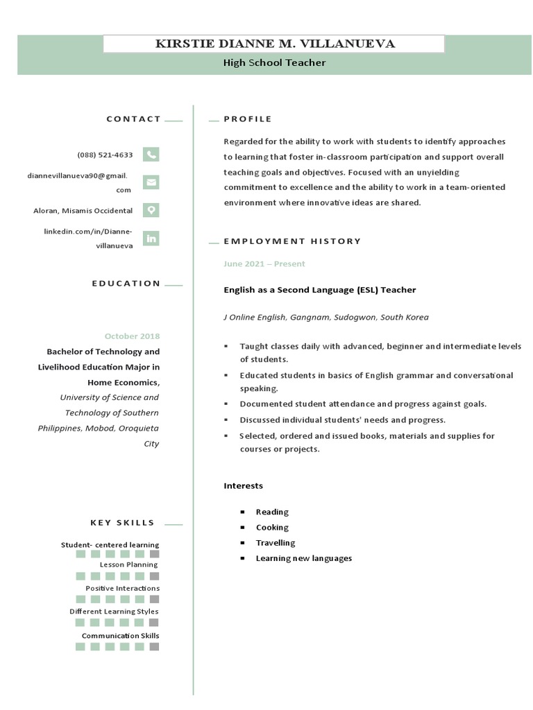Teacher Resume | PDF | English As A Second Or Foreign Language | Teachers