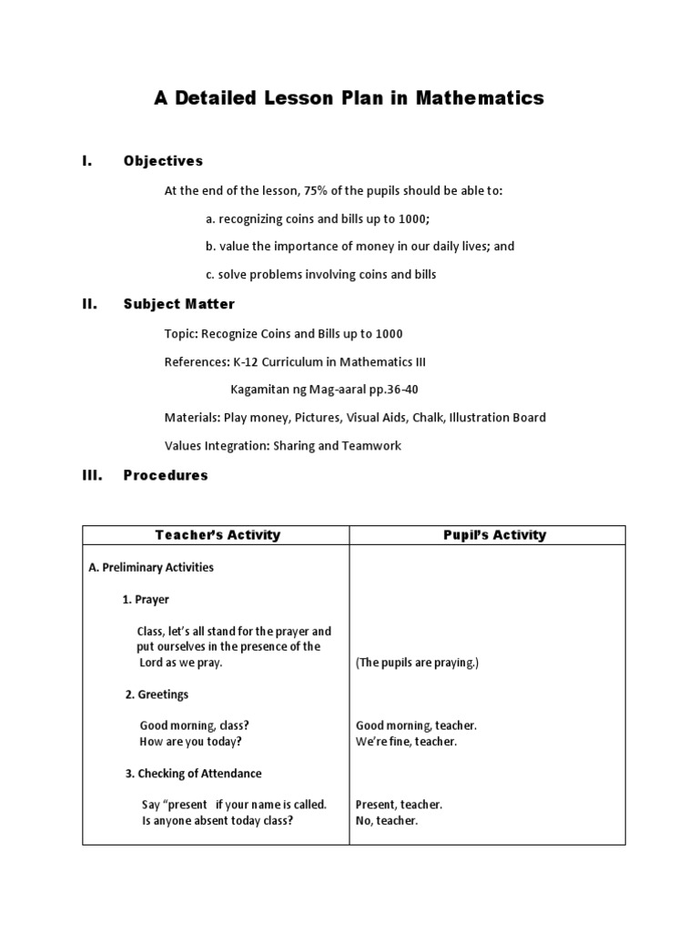 Cs4-Lesson Plan in Math - Iii | PDF | Cognition | Behavior Modification