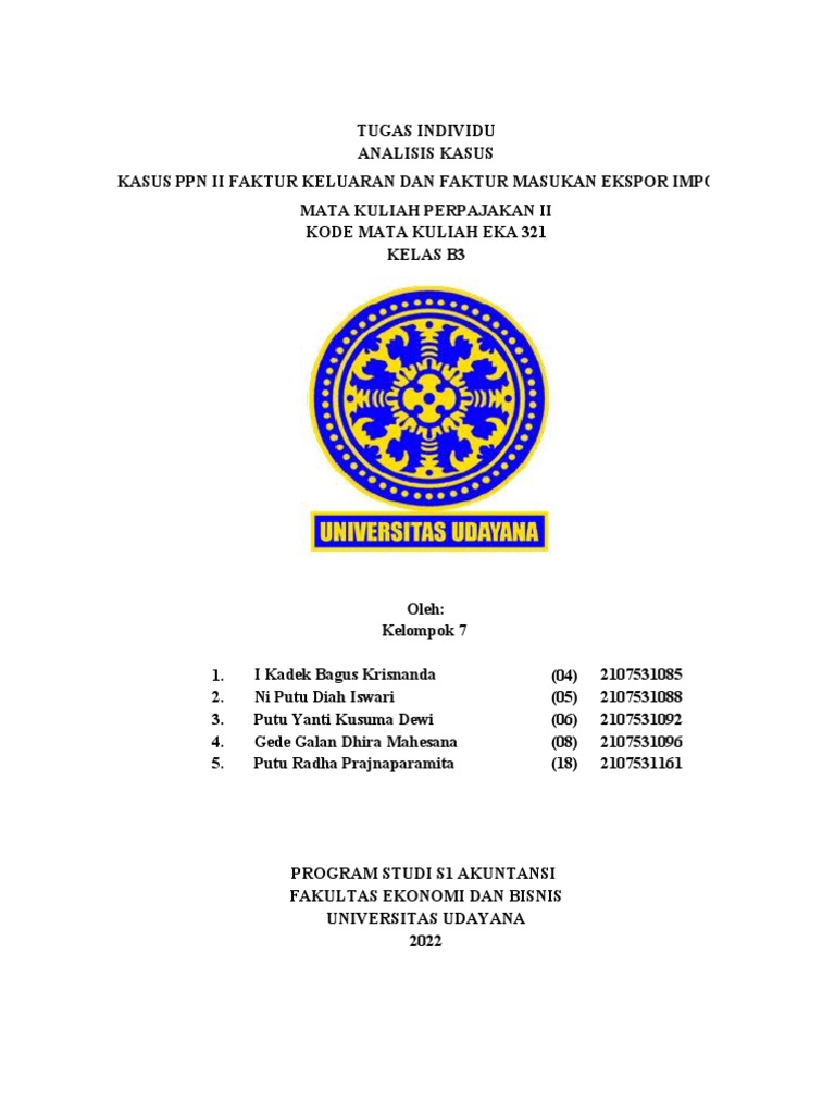 Kelompok 7 - Kasus PPN 2 Faktur Keluaran Dan Faktur Masukan Ekspor Impor1 | PDF