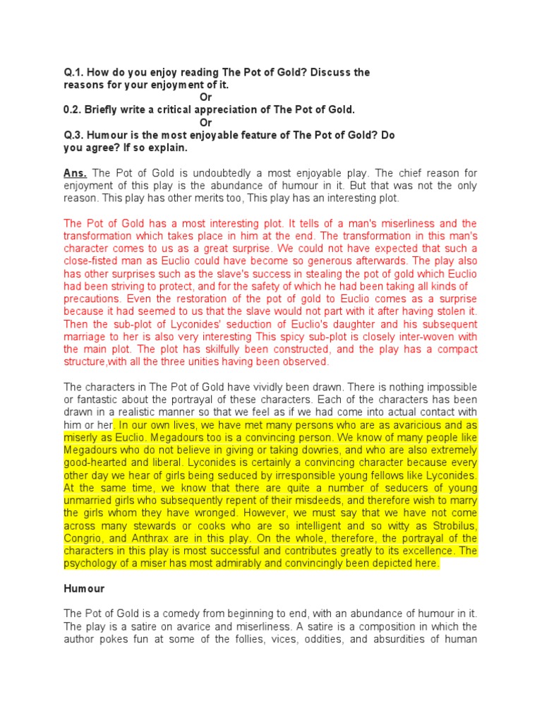 Pot of Gold | PDF | Greed | Satire