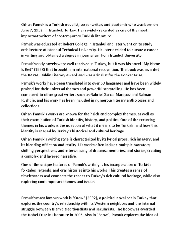 Orhan Pamuk | PDF | Turkey | Narrative