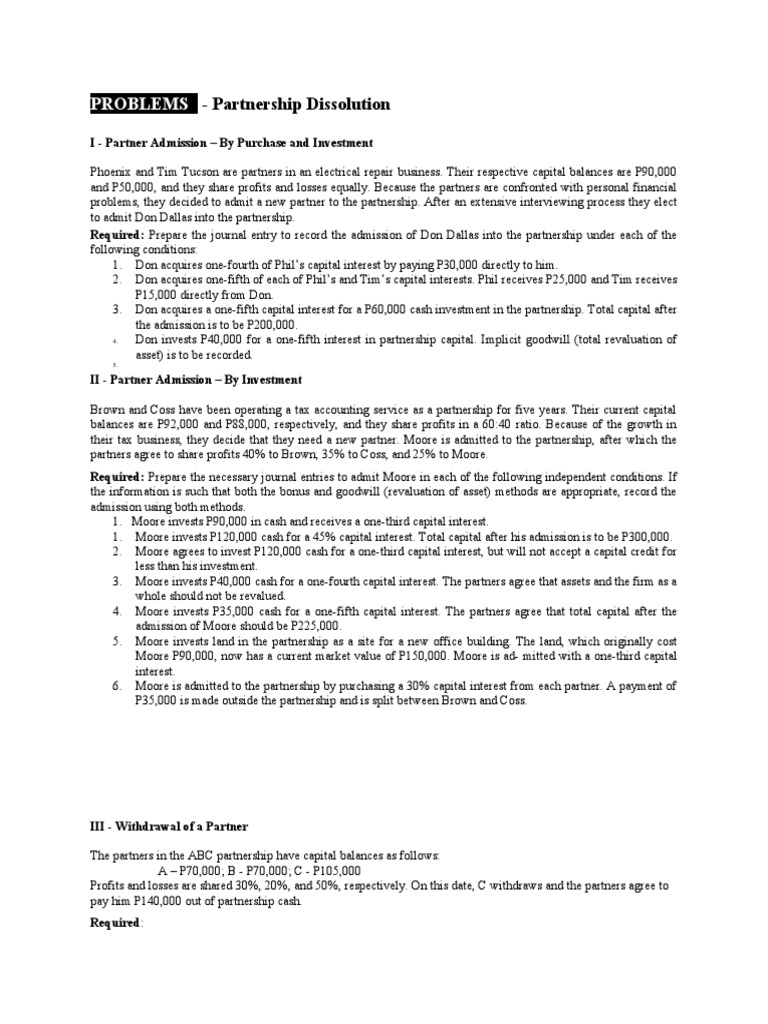 PROBLEMS - Partnership Dissolution | PDF | Balance Sheet | Partnership