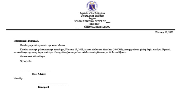 Letter To Parents Ilocano | PDF