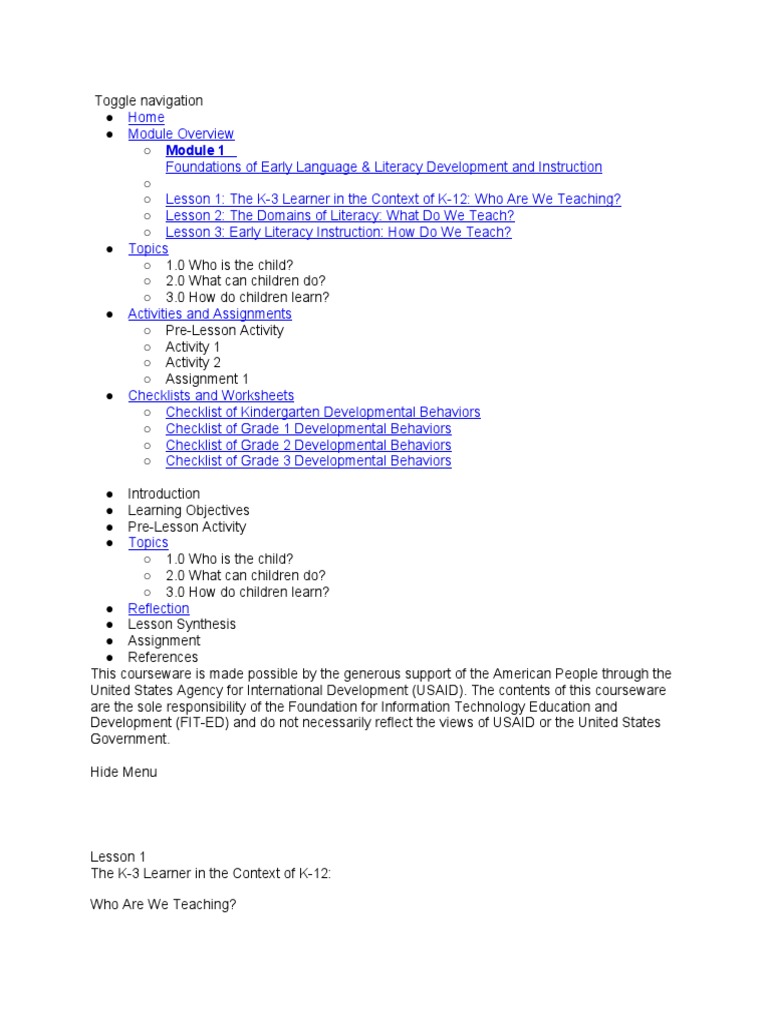 Module 1 Lesson1 | Download Free PDF | Learning | Language Development