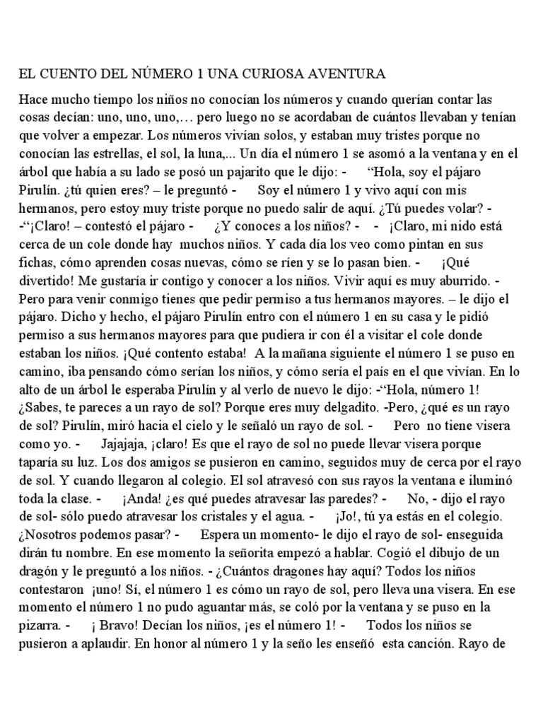 EL CUENTO DEL NÚMERO 1 UNA CURIOSA AVENTURA Hace Mucho Tiempo Los Niños ...