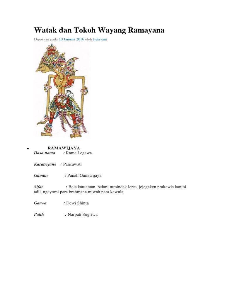 Watak Dan Tokoh Wayang Ramayana | PDF | Agama & Spiritualitas