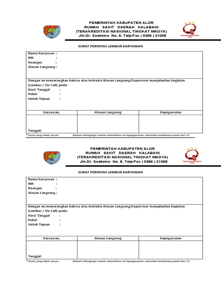 Surat Perintah Lembur Karyawan | PDF