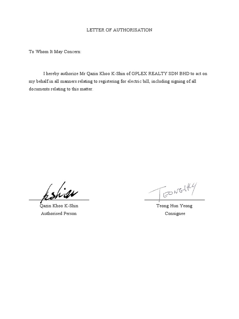 LETTER OF AUTHORISATION (Electric Bill) | PDF