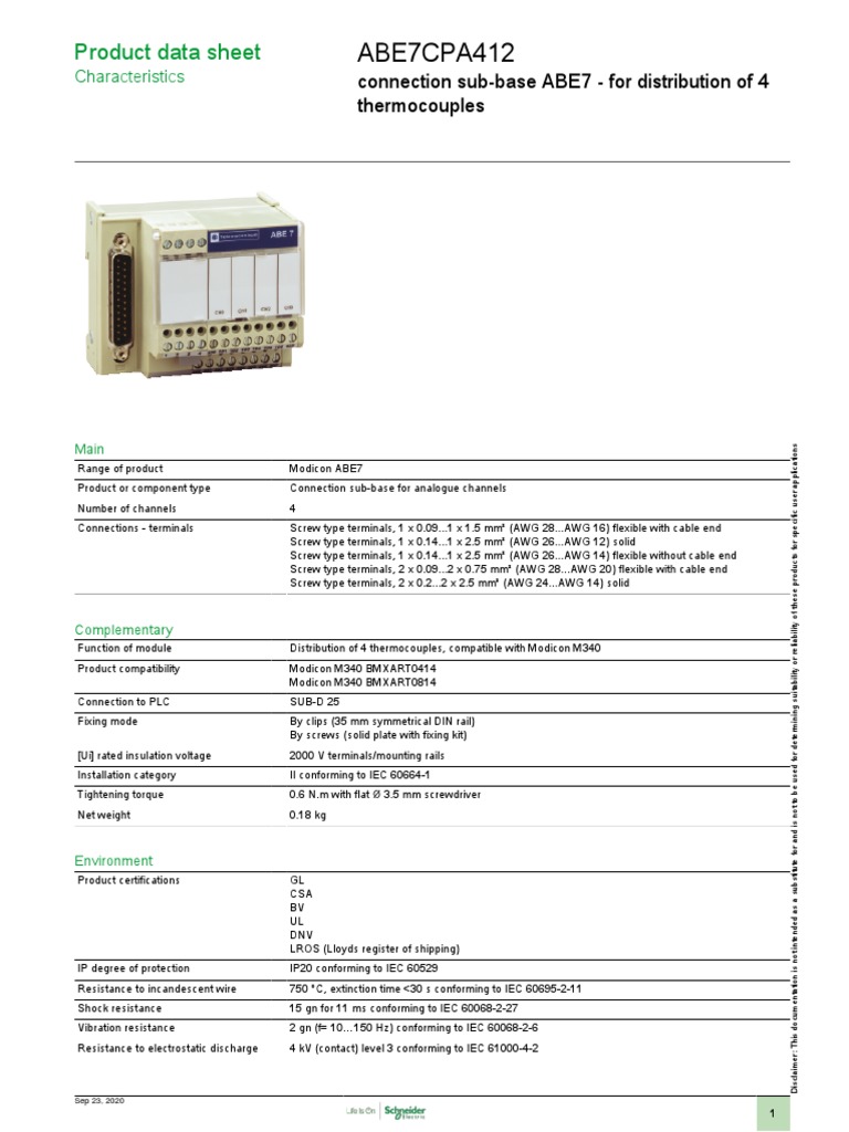 Modicon ABE7 - ABE7CPA412 | PDF | Thermocouple | Screw
