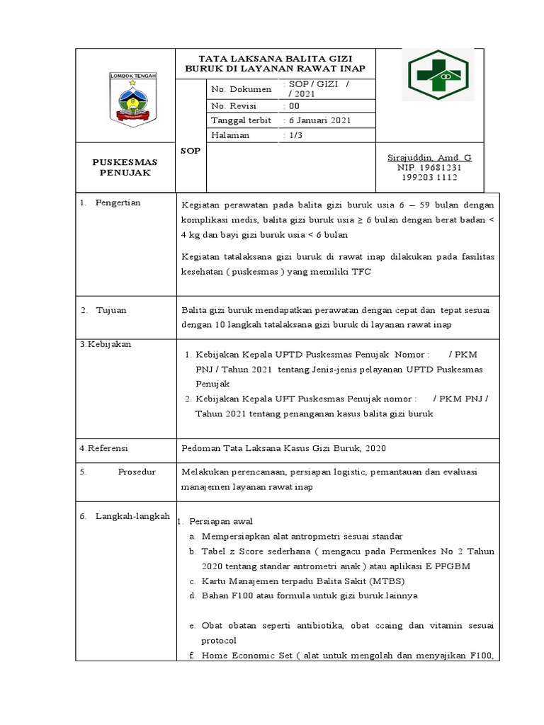 TATA LAKSANA BALITA GIZI BURUK DI LAYANAN RAWAT INAP | PDF