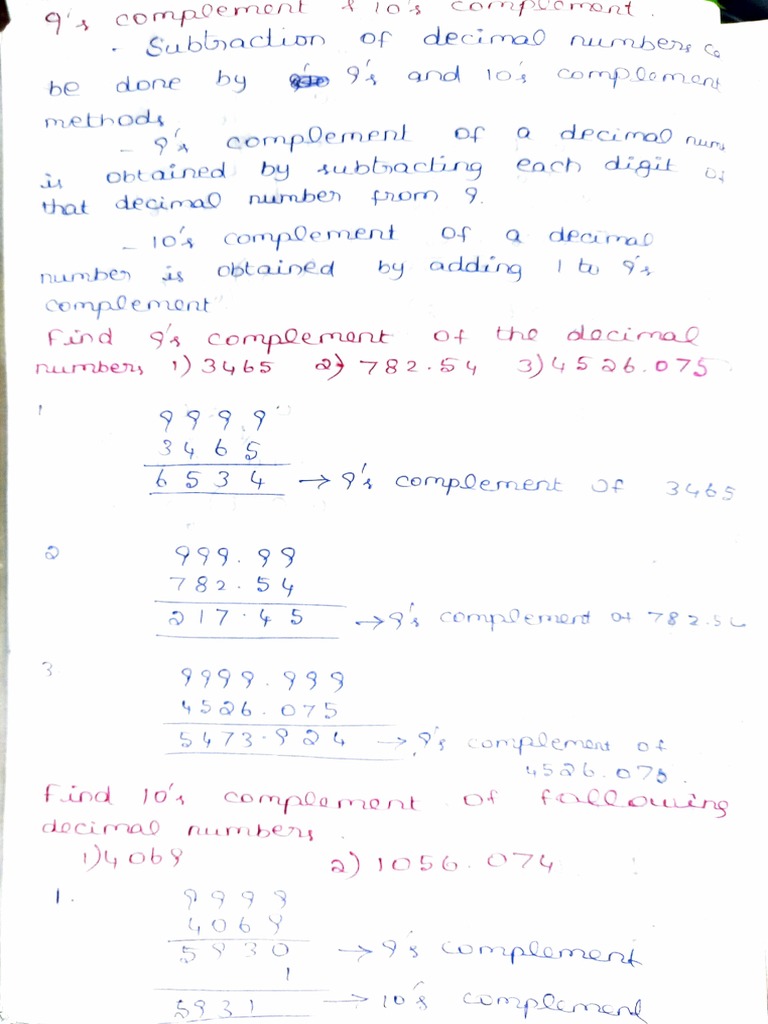 9s and 10s Complement | PDF | Arithmetic | Theory Of Computation