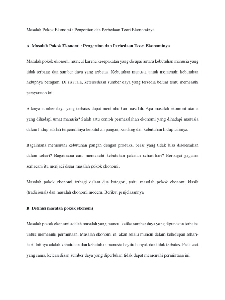 Masalah Pokok Ekonomi | PDF | Pengelolaan Keuangan & Uang