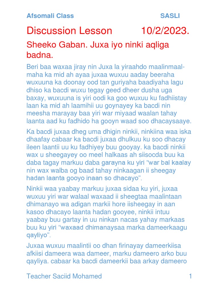 Juxa Iyo Ninkii Aqliga Badna | PDF