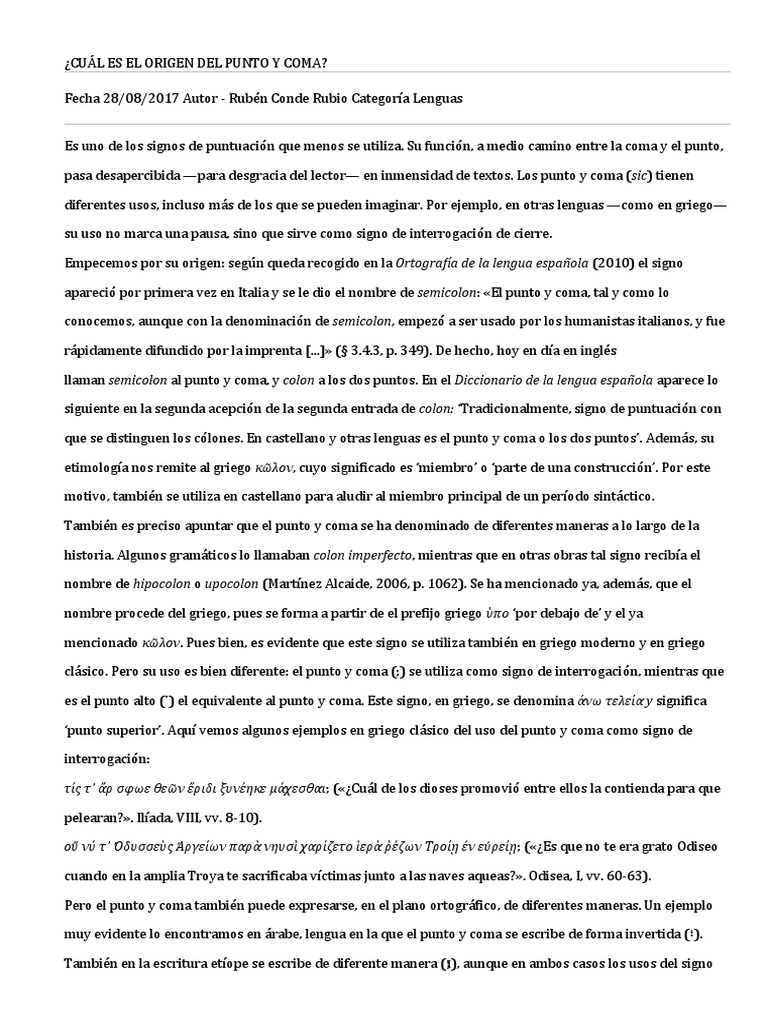 Origen y significado del punto y coma | PDF | Coma | Lingüística