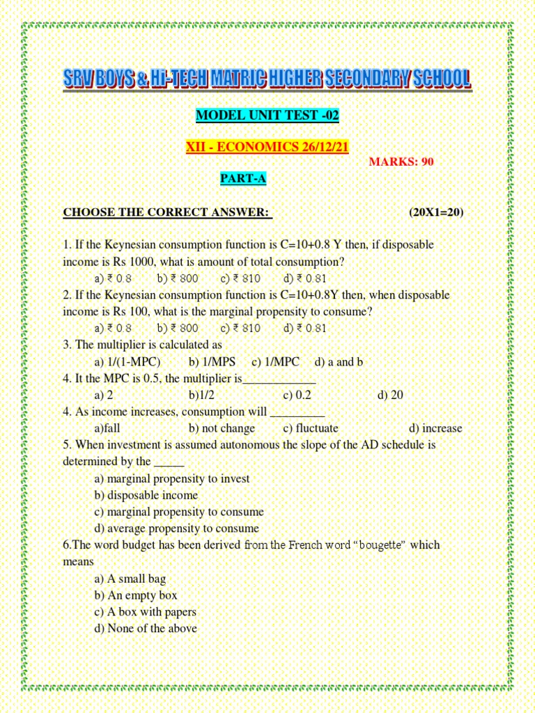 Grade 12 Economics Unit Test Paper | PDF | Trade | Money