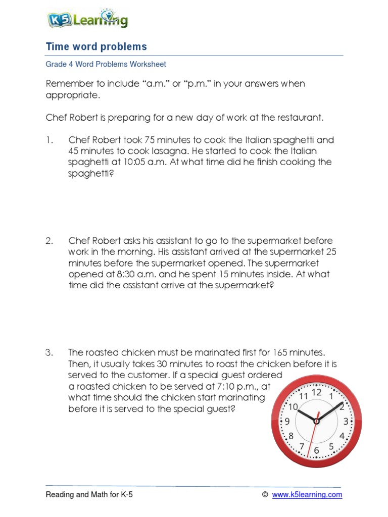 Grade 4 Time Word Problems e | PDF