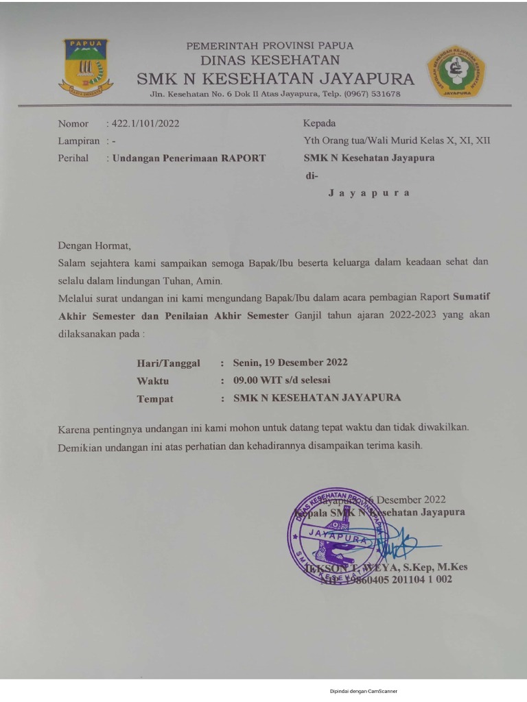 Undangan Penerimaan Raport | PDF