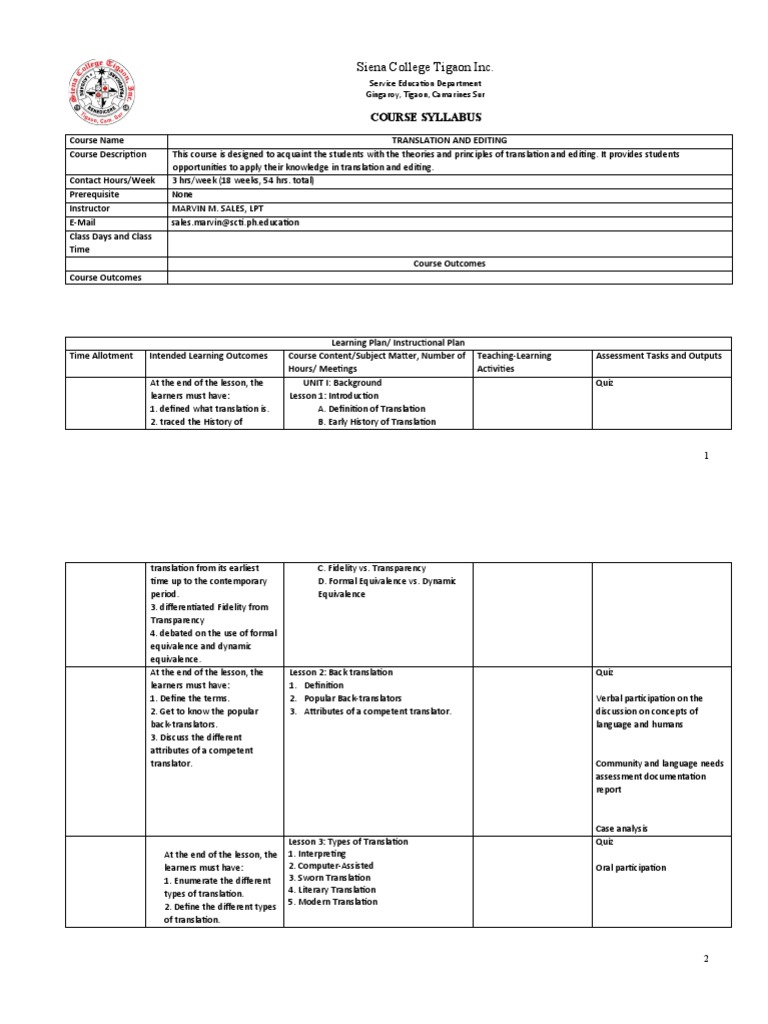 Translation and Editing Text Syllabus | PDF | Translations | Copy Editing