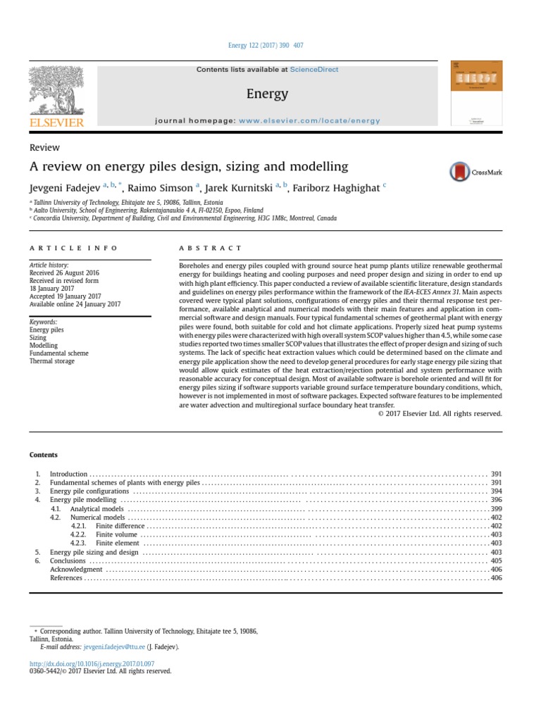 A Review On Energy Piles Design, Sizing and Modelling | PDF | Heat Pump ...