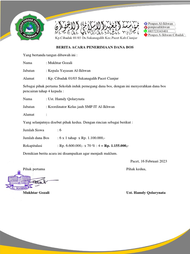 BERITA ACARA PENERIMAAN DANA BOS Tahap 4 2022 | PDF