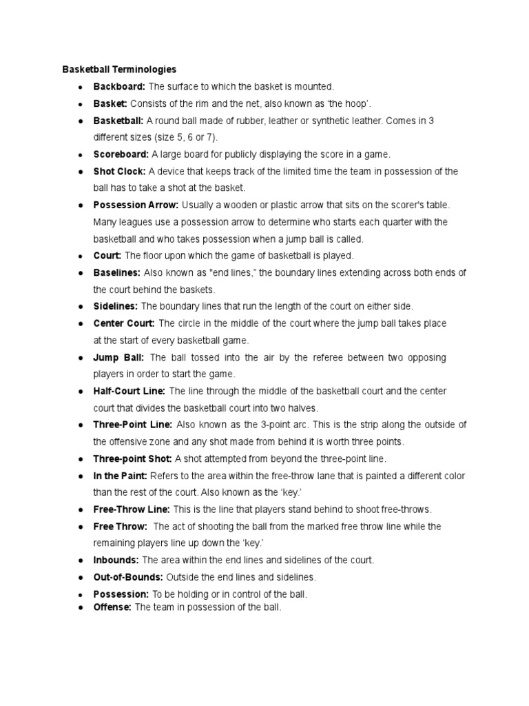 Basketball Terminologies | PDF | Indoor Sports | Sports Rules And ...