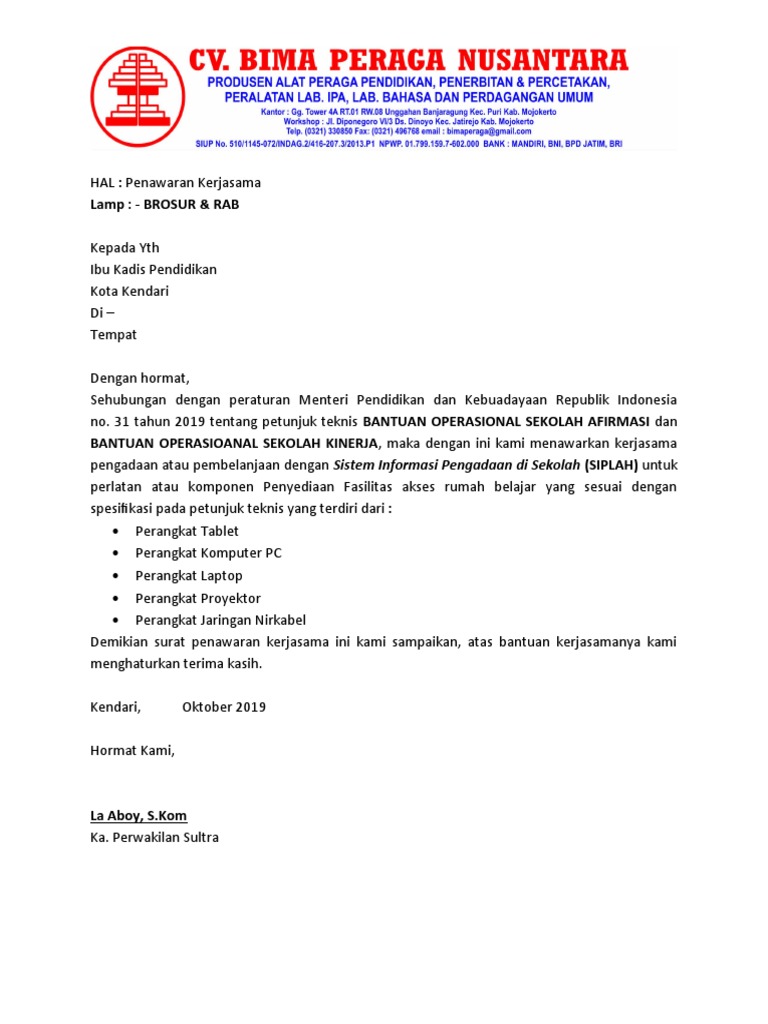 Surat Penawaran Kerjasama | PDF