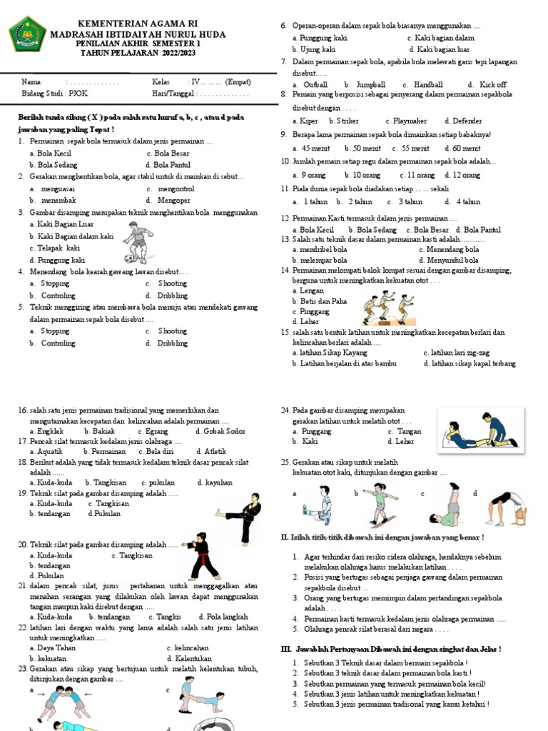 Soal PAS PJOK Kelas 4 SEMESTER 1 2022-2023 | PDF