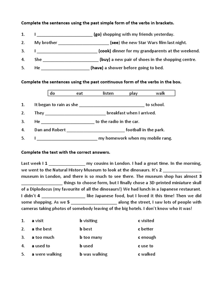 Past Simple and Continuous Test | PDF | Language Arts & Discipline ...