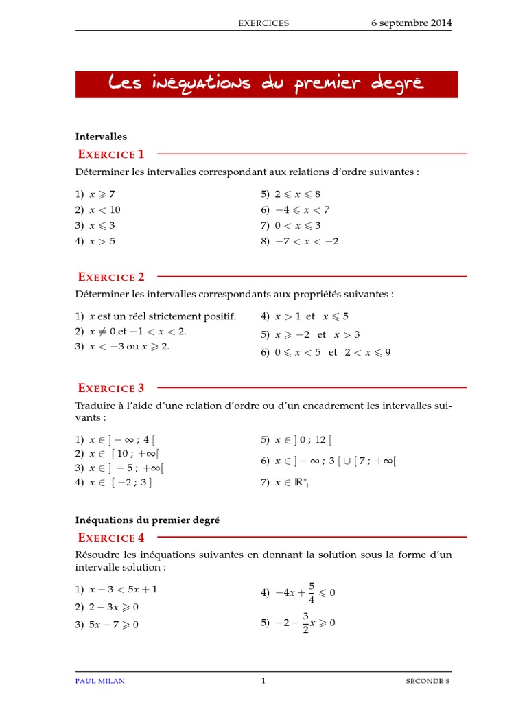 03 Exos Inequations Premier Degre | PDF | Mathématiques | Concepts mathématiques