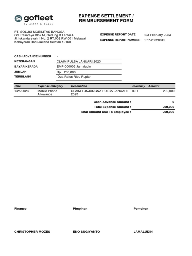 Reimbursement for January Mobile Allowance | PDF