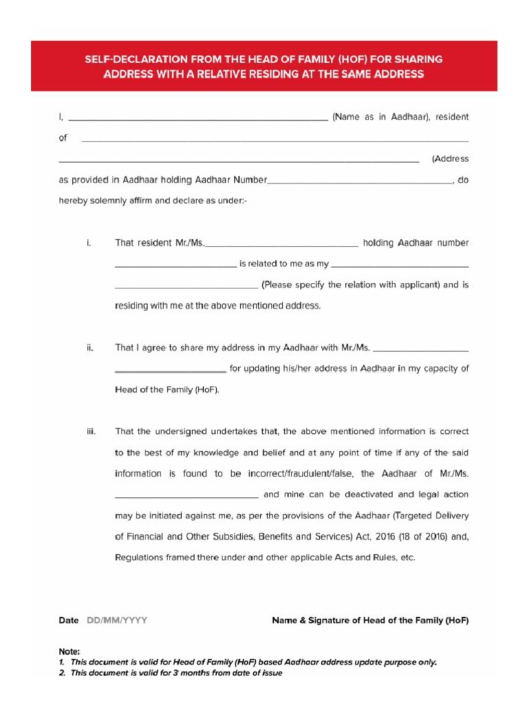 Instapdf - in Aadhaar Self Declaration Form 800 | PDF