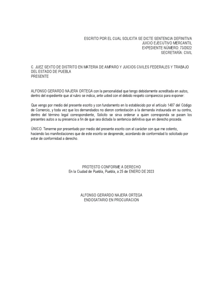 Escrito Por El Cual Solicita Se Dicte Sentencia Definitiva | PDF