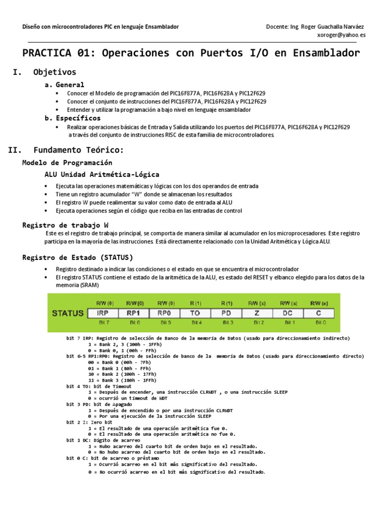 P01 Operaciones Con Puertos ASM | PDF | Poco | Microcontrolador